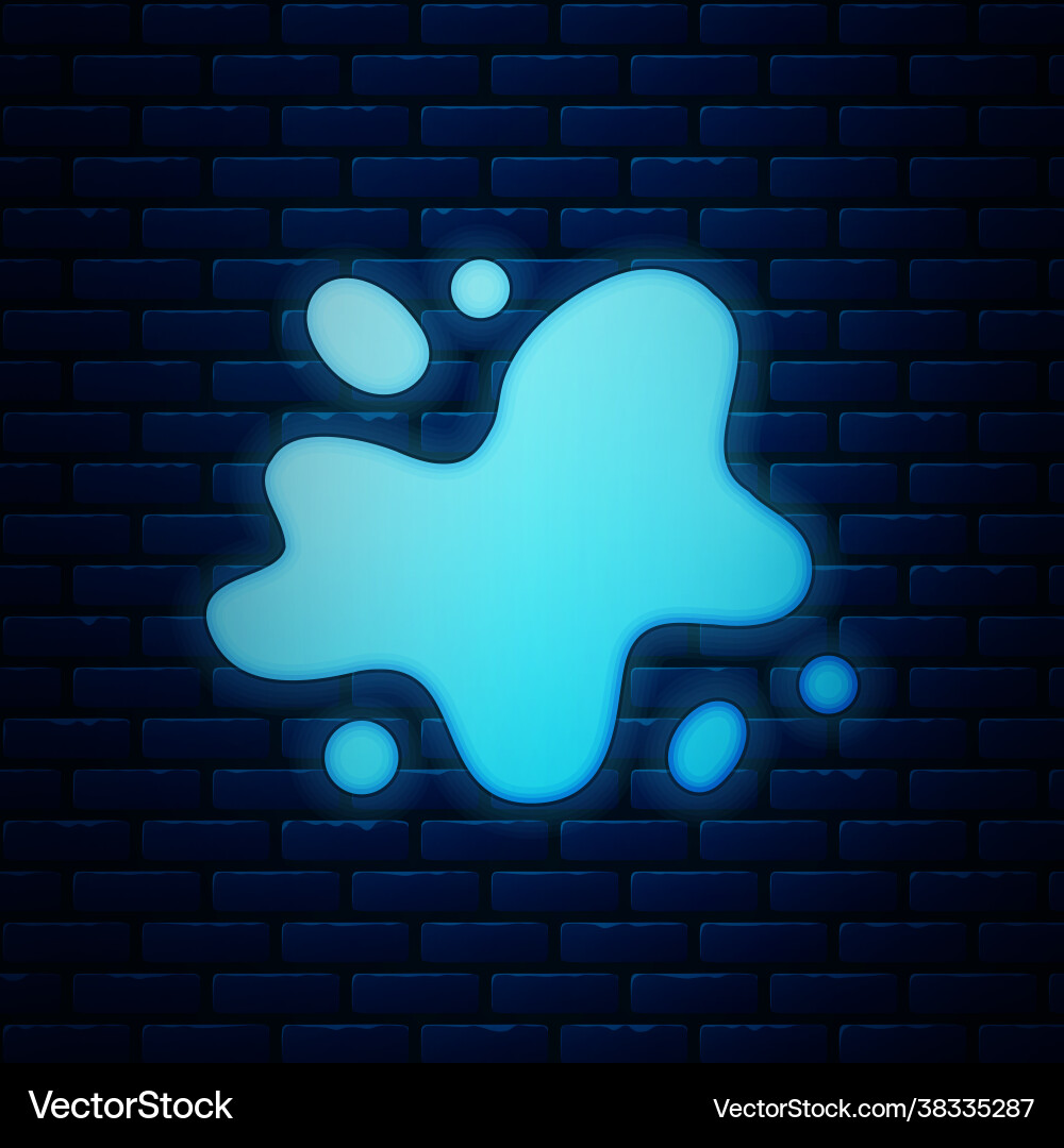 Glowing neon water spill icon isolated on brick Vector Image