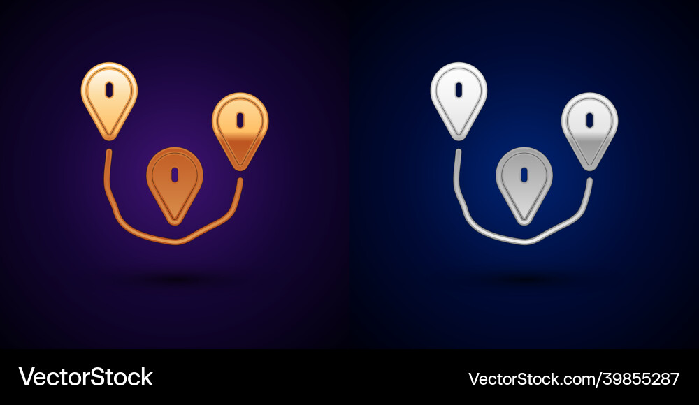 Gold and silver route location icon isolated Vector Image