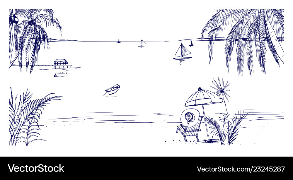 Hand drawn seaside landscape tropical resort Vector Image