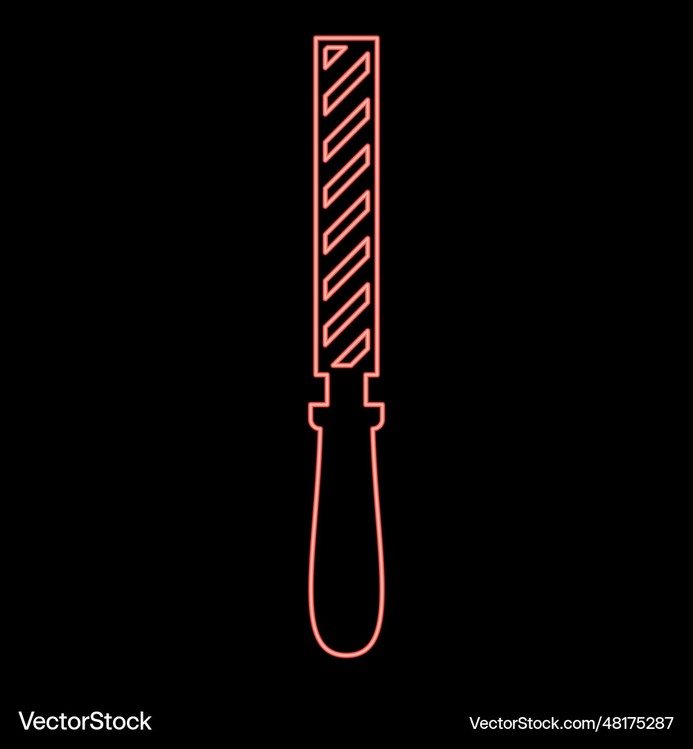 Neon hand file tool rasp instrument red color Vector Image