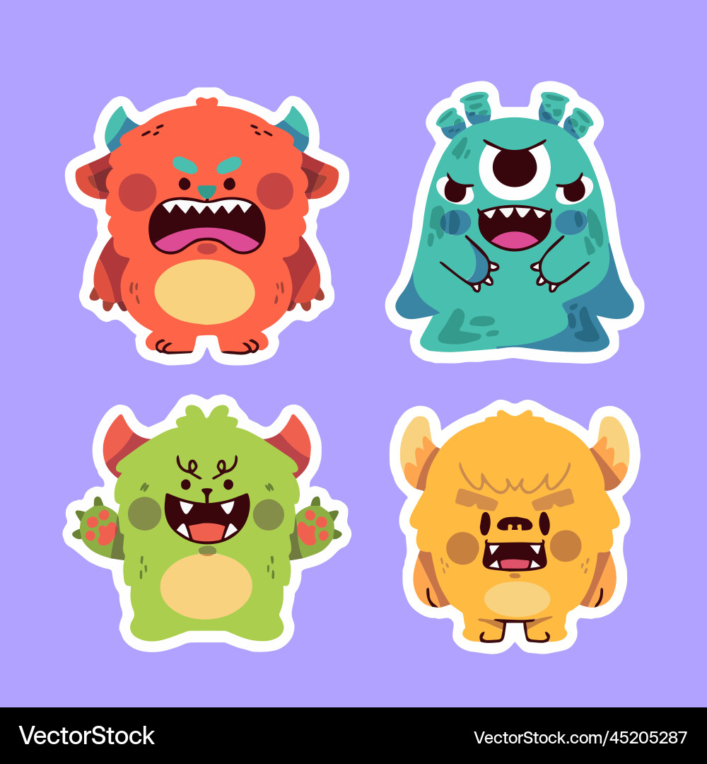 Unique and cute little critters sticker Royalty Free Vector