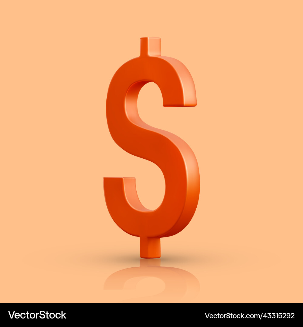 3d realistic red dollar sign us dollar currency Vector Image