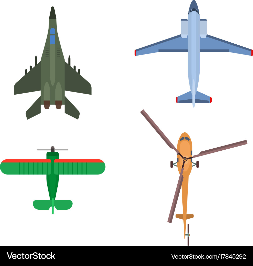Airplane top view and aircraft Royalty Free Vector Image