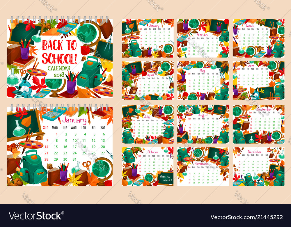 Back to school month calendar Royalty Free Vector Image