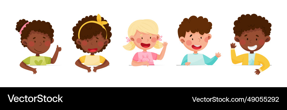Cute boy and girl characters talking speaking Vector Image