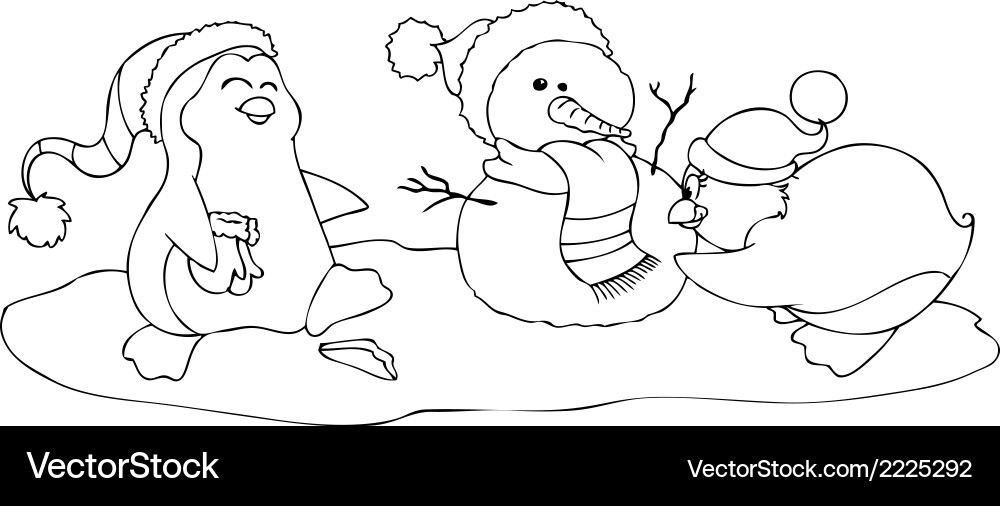 Cute penguins making a snowman Royalty Free Vector Image