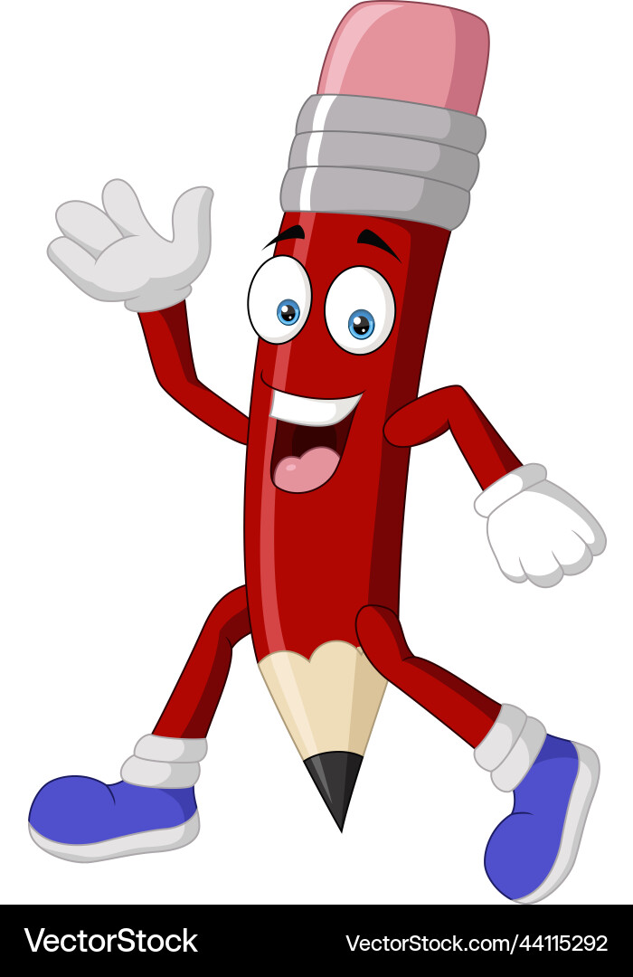 Cute red pencil cartoon running Royalty Free Vector Image