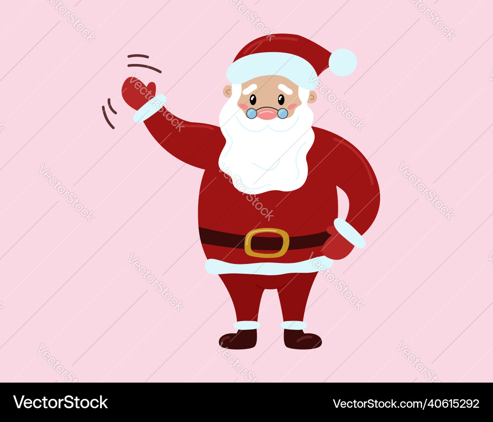 Cute santa claus waves hand flat isolated Vector Image