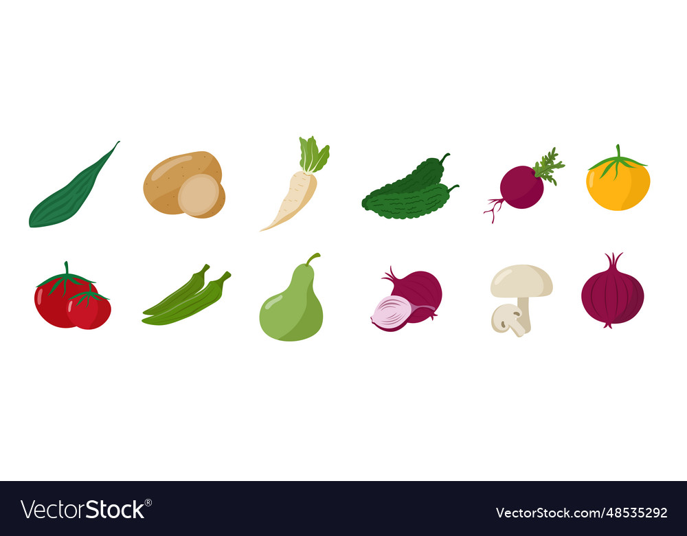 Flat color vegetable icons set Royalty Free Vector Image