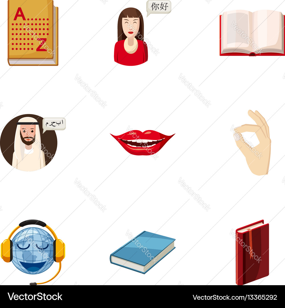 Languages icons set cartoon style Royalty Free Vector Image