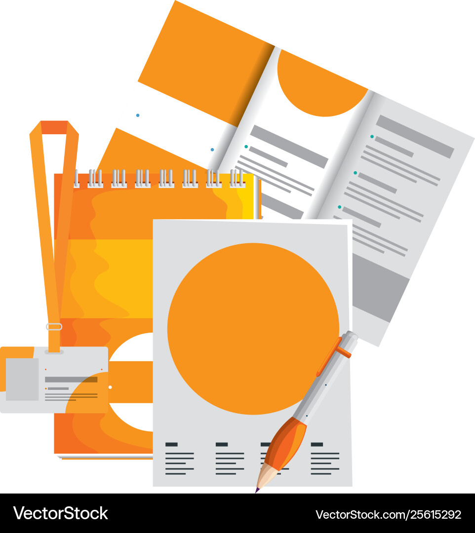 Notepad and marketing items with company emblem Vector Image