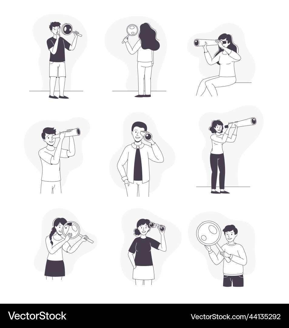 People character with telescope and magnifying Vector Image