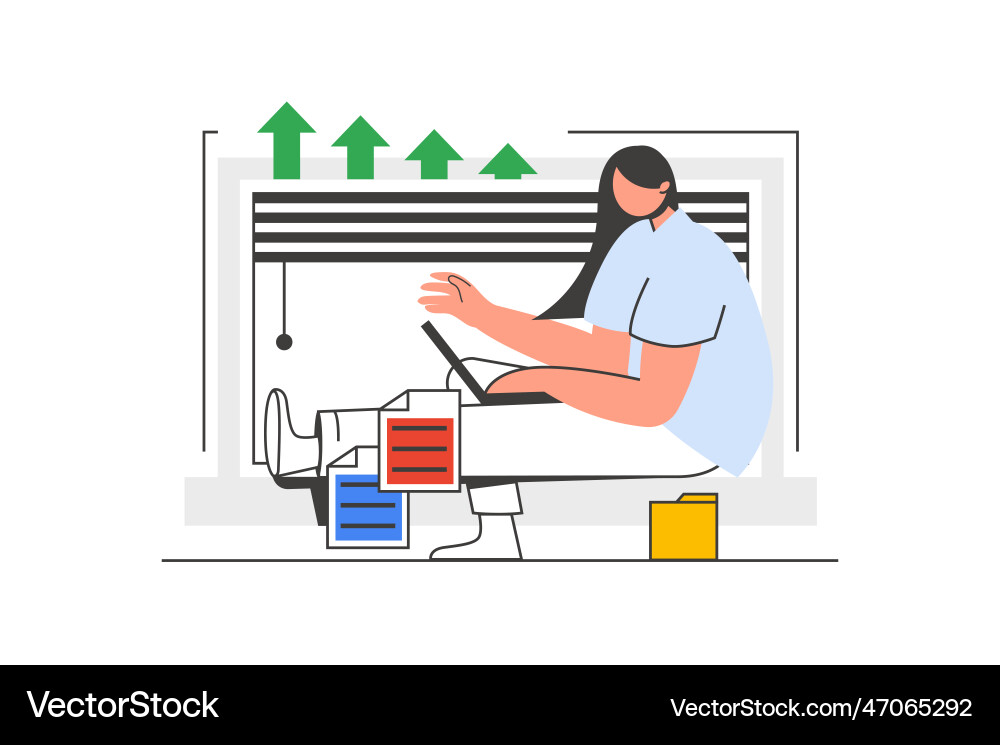 Woman working outline web concept with character Vector Image