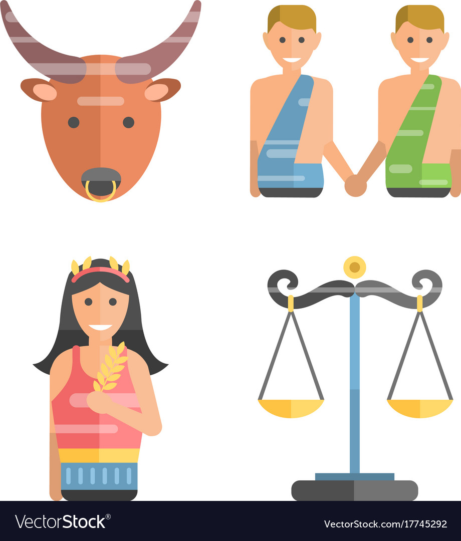 Zodiac Signs Flat Set Horoscope Symbols Star Vector Image