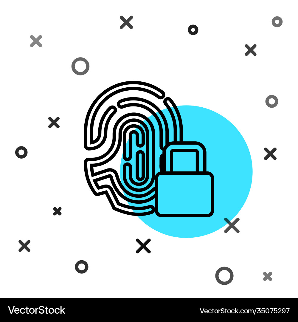 Black line fingerprint with lock icon isolated Vector Image