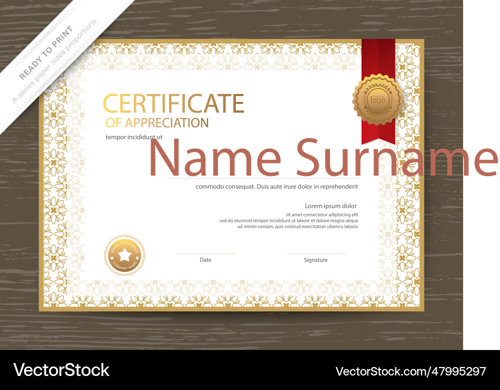 Certificate award diploma template with gold Vector Image