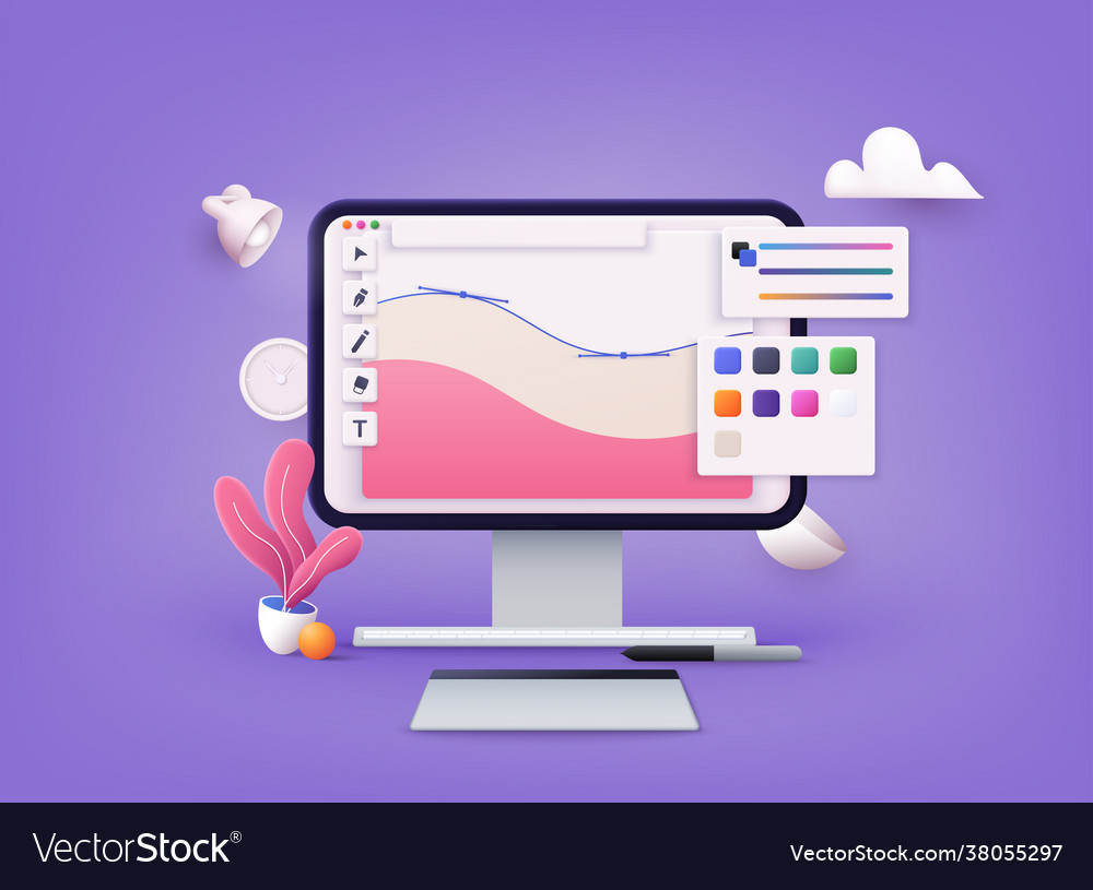 Computer display with design program 3d web Vector Image