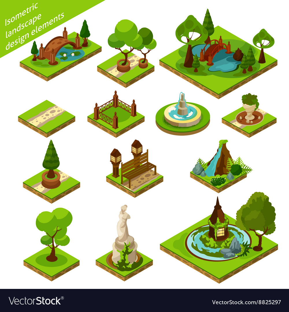 Isometric landscape design elements Royalty Free Vector