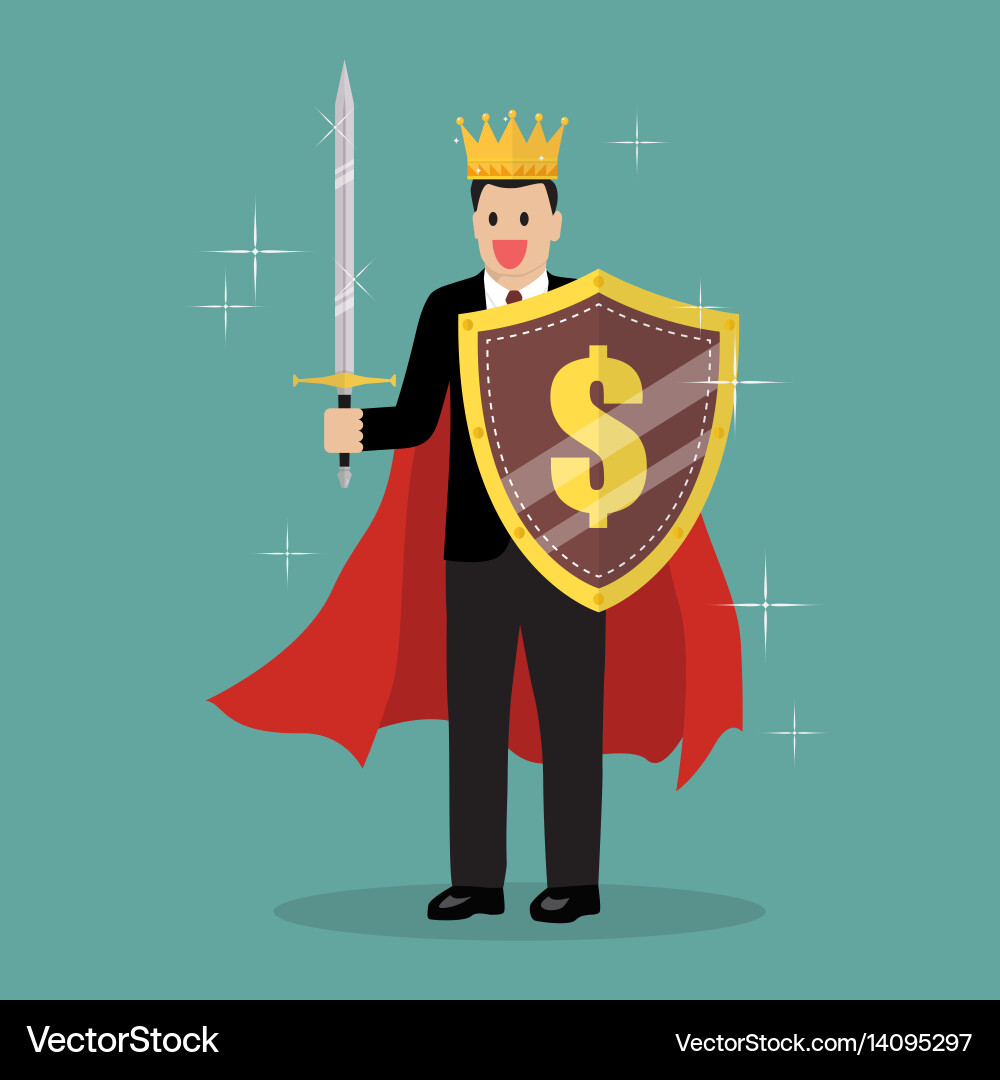 King businessman with shield and sword Royalty Free Vector