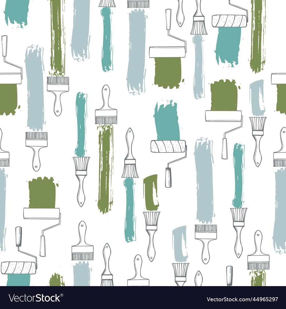 Paint roller and brushes pattern Royalty Free Vector Image