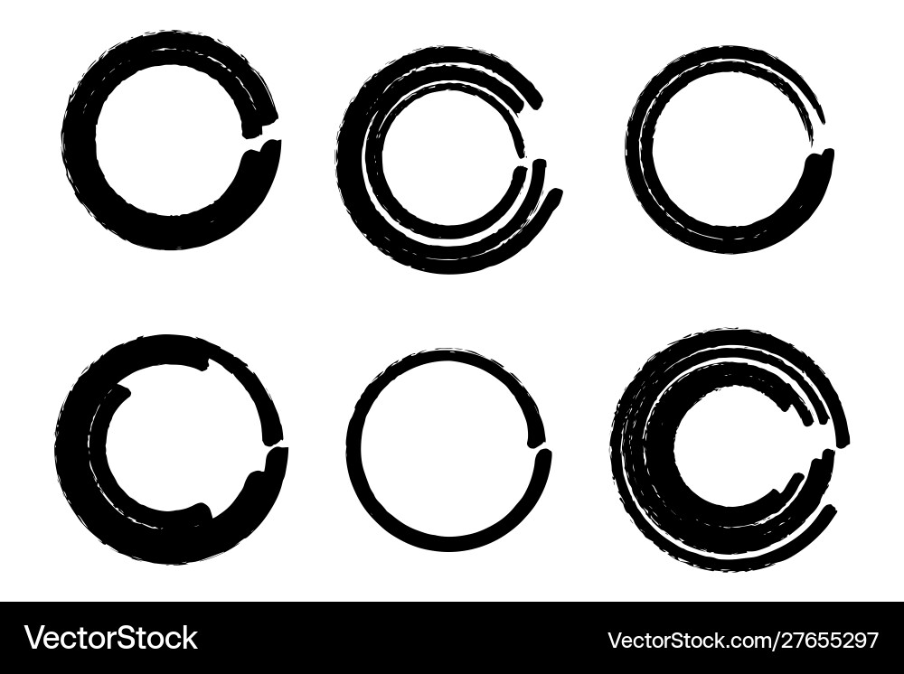 Set black ink round brush stroke on white Vector Image