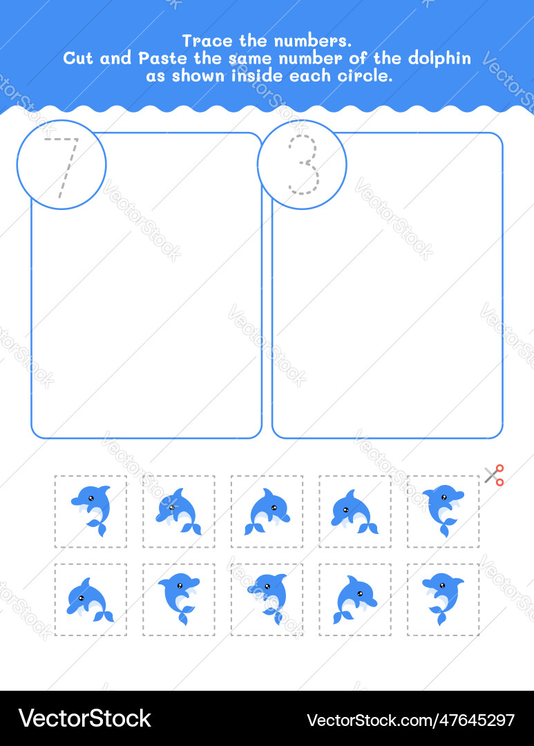 Seven and three count and tracing number Vector Image
