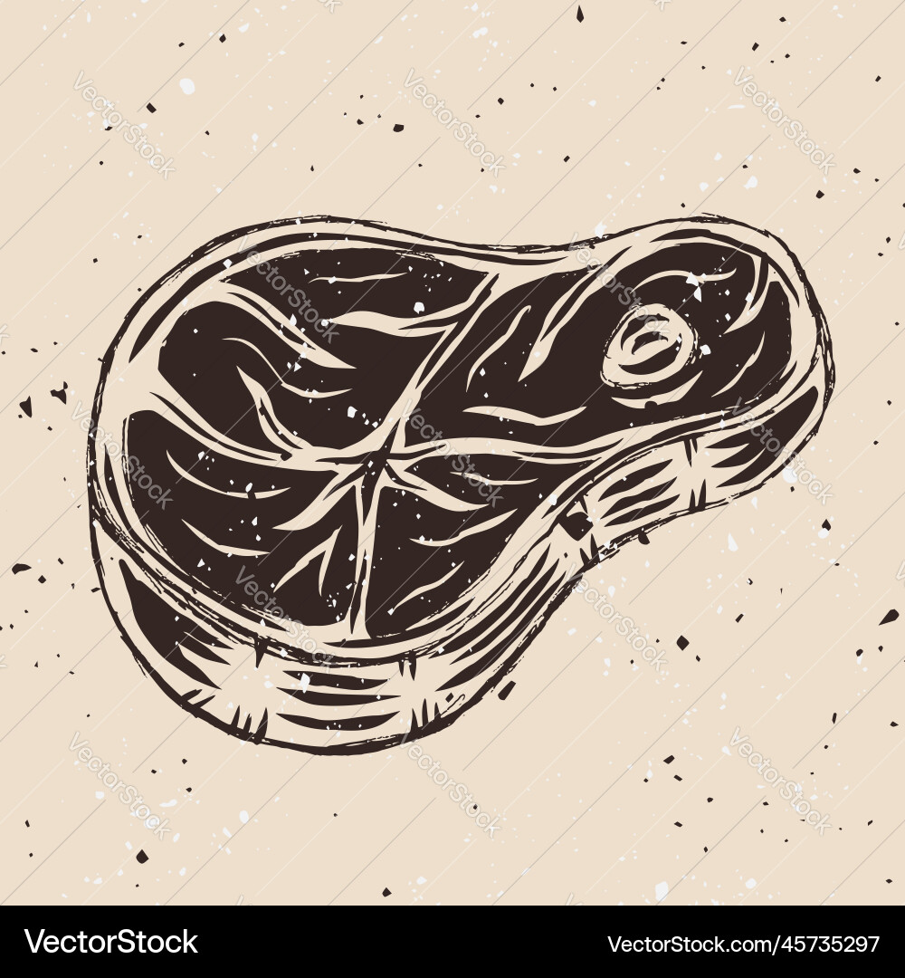 Steak in hand drawn vintage Royalty Free Vector Image
