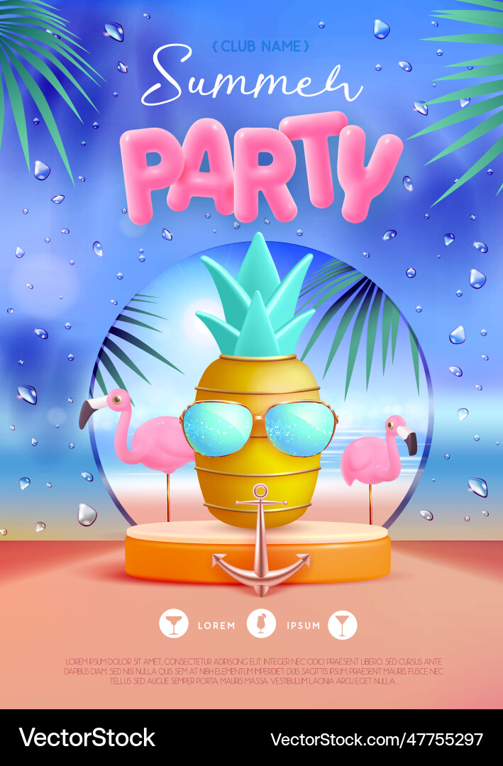 Summer disco party poster with pineapple Vector Image