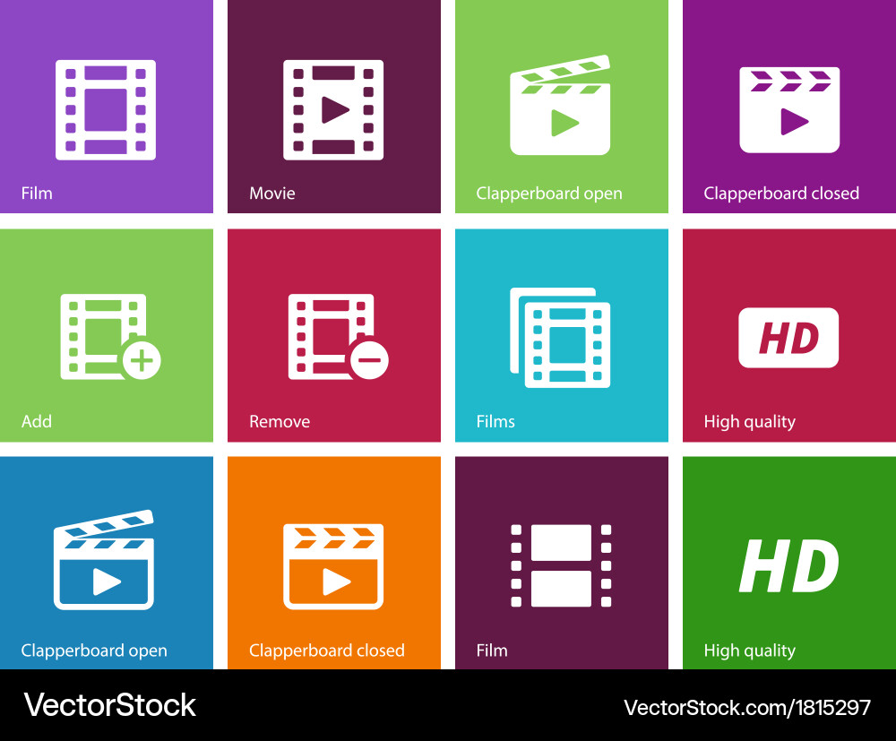 Video icons on color background Royalty Free Vector Image
