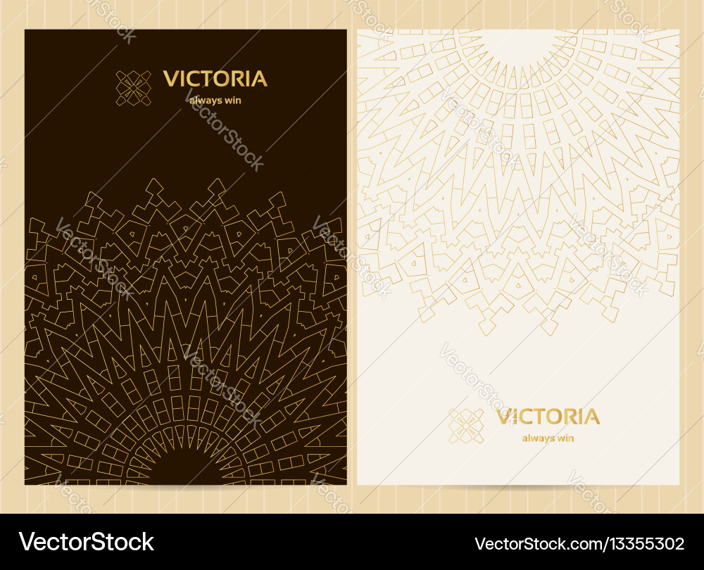 A4 format cards decorated with mandala in golden Vector Image