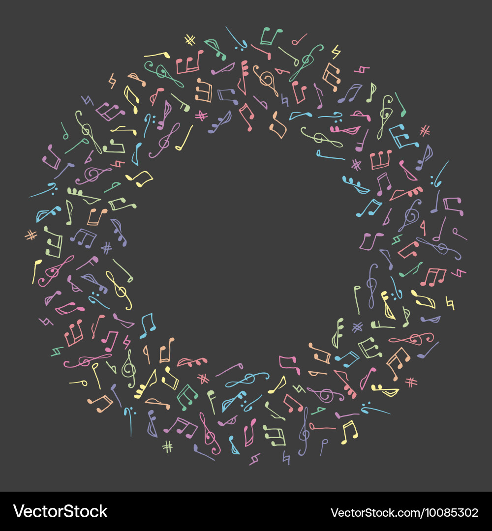 Circle colorful music frame in doodle style Vector Image