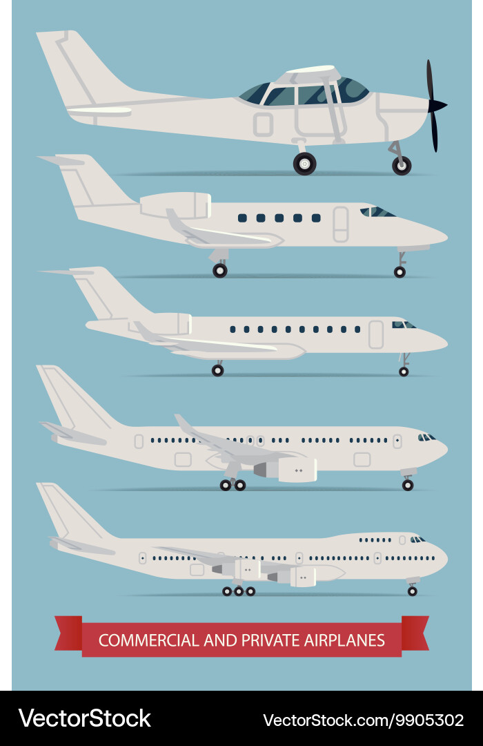 Commercial and Private Airplane Icon Set Vector Image
