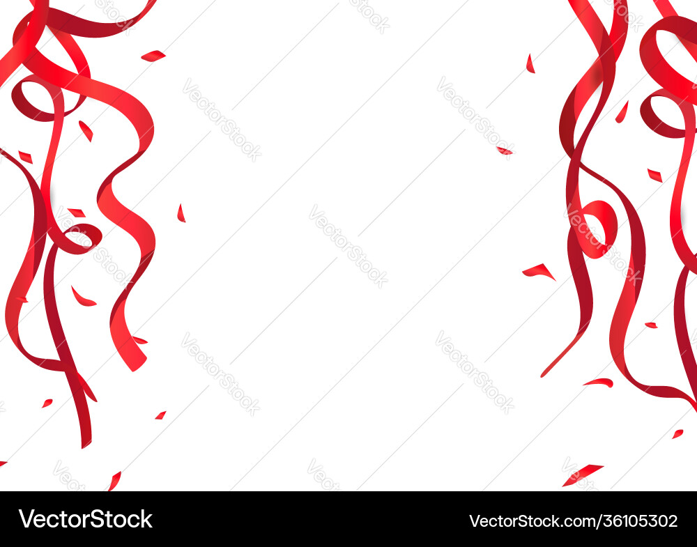 Confetti and red ribbons hanging on white Vector Image
