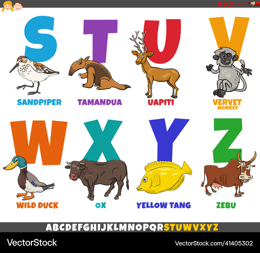 Educational alphabet set with cartoon animal Vector Image