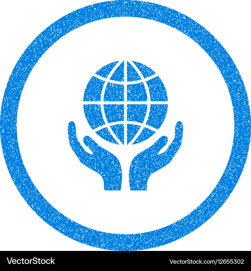 Global hands rounded icon rubber stamp Royalty Free Vector