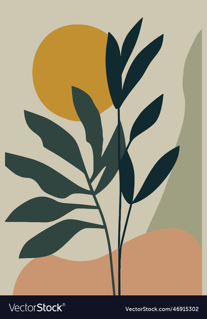 Minimalist abstract background with leaves and Vector Image