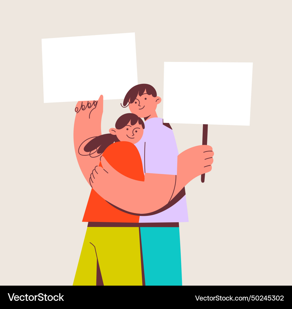People showing blank white poster Royalty Free Vector Image