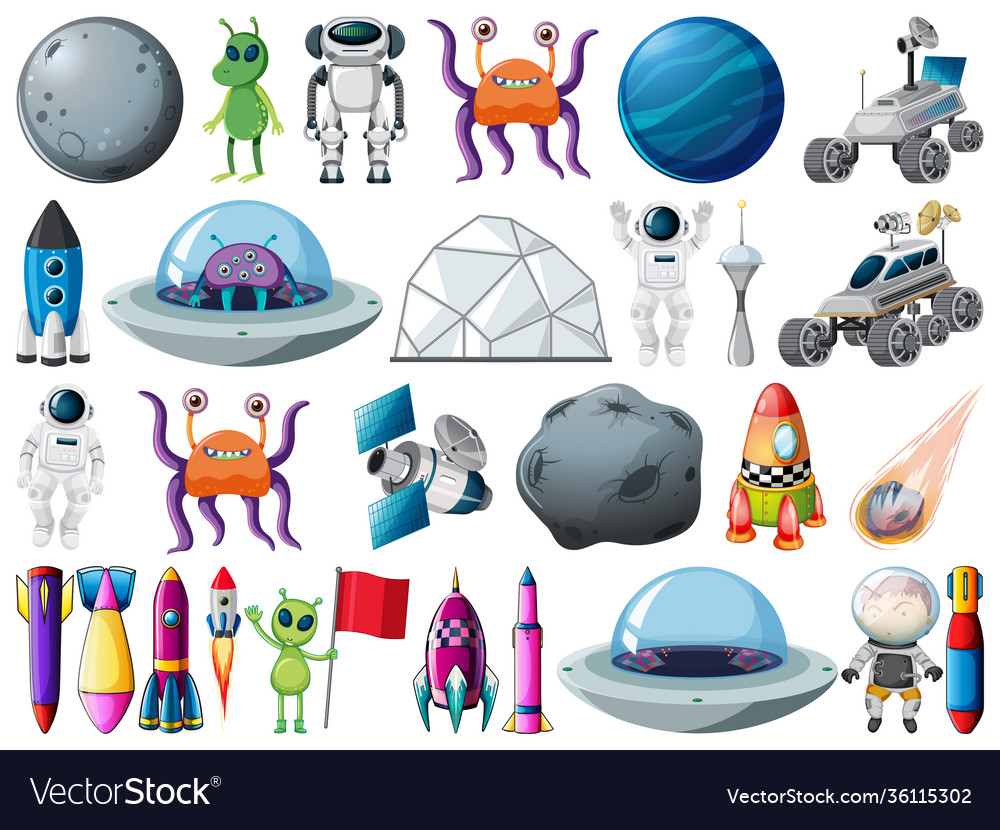 Set space objects and elements isolated Royalty Free Vector