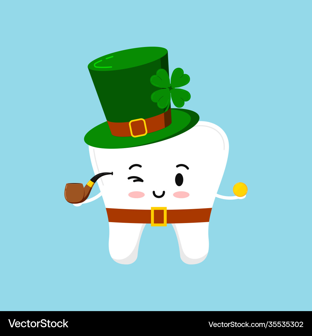 St patrick tooth in leprechaun costume with gold Vector Image