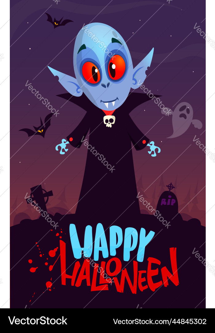 Vampire cartoon character on night cemetery Vector Image