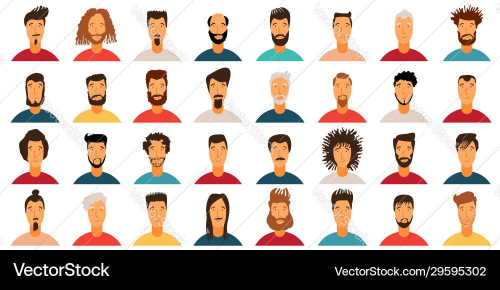 Young man avatar flat style icon set male Vector Image