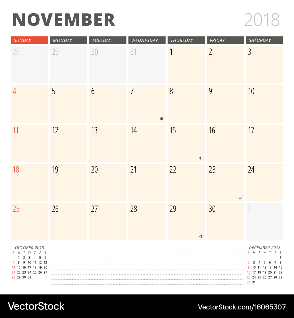 Calendar planner for november 2018 design Vector Image