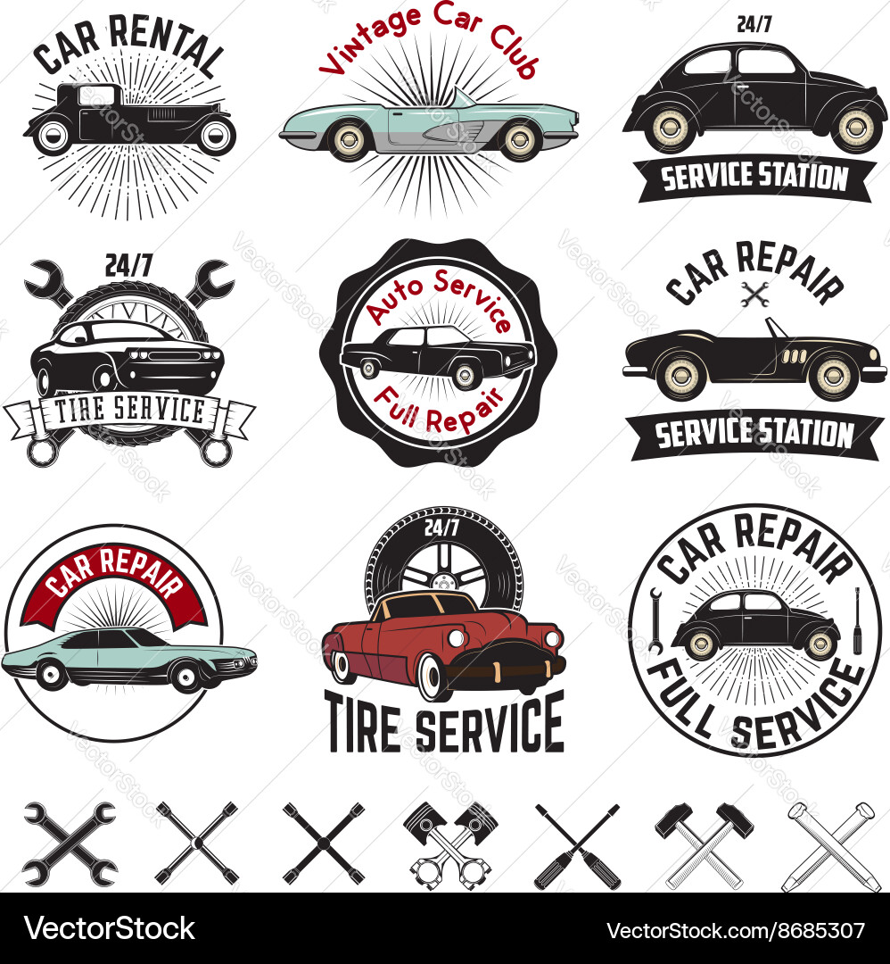 Car repair service labels Royalty Free Vector Image