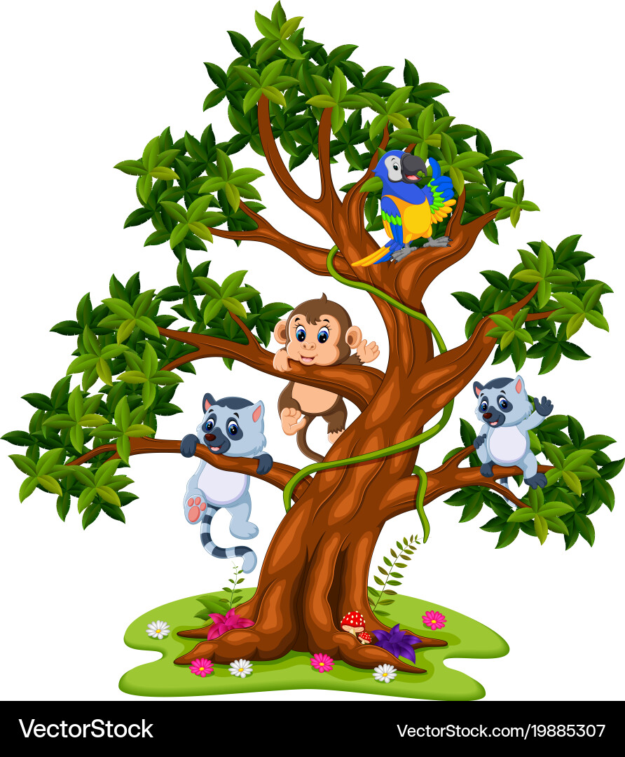Cute baby animal on the tree Royalty Free Vector Image