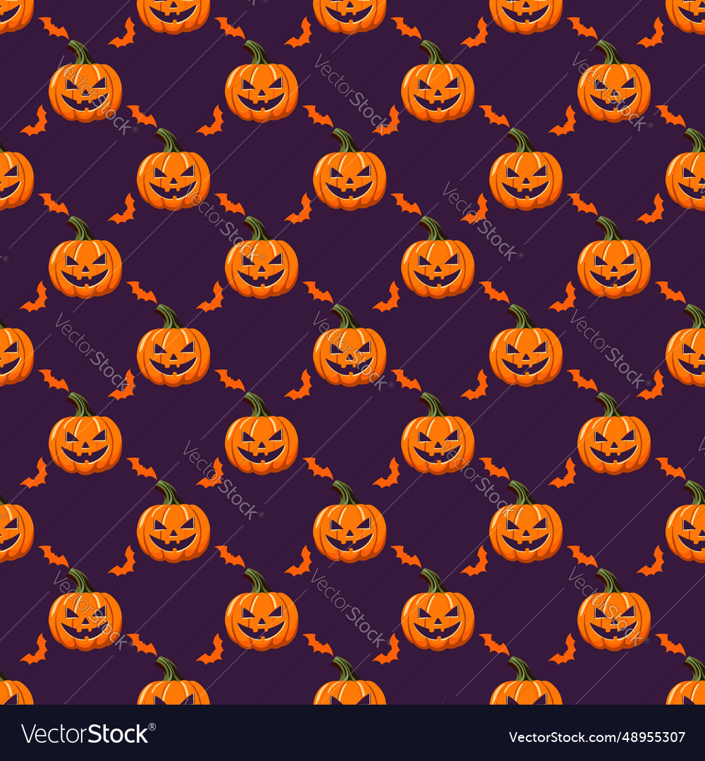 Halloween seamless pattern of pumpkins and bats Vector Image