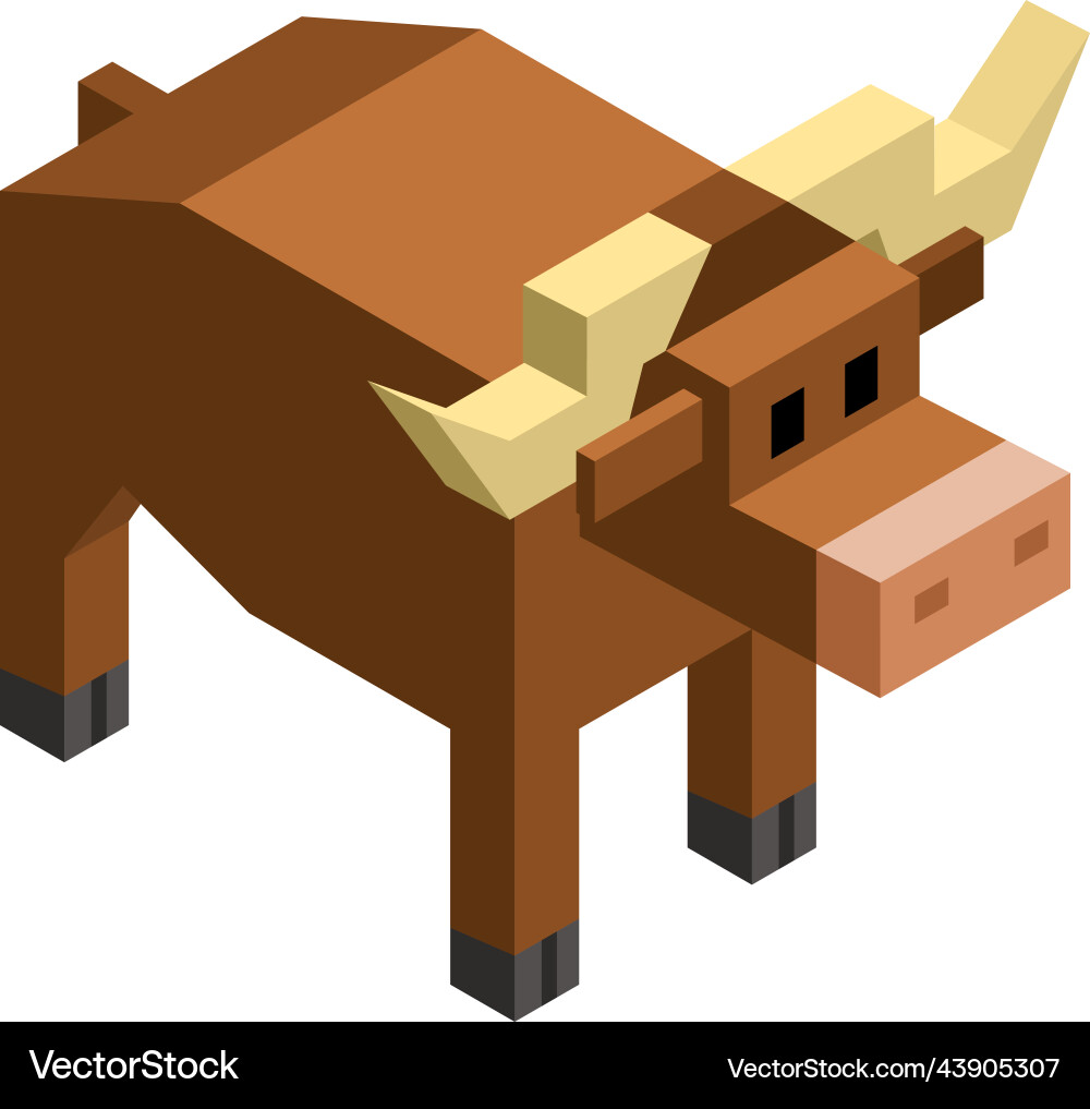 Isometric bull cubic animal pixel low poly icon Vector Image
