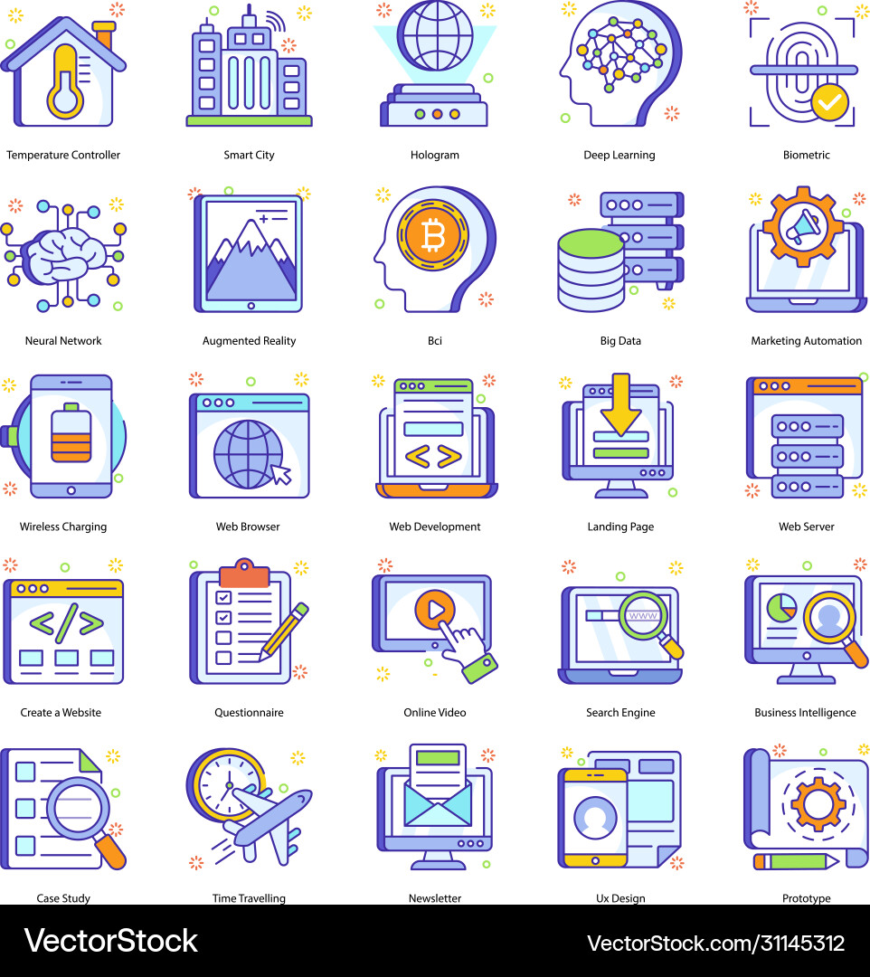 Finance technology in flat style pack Royalty Free Vector
