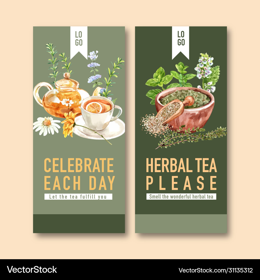 Herbal tea flyer design with thyme rosemary Vector Image