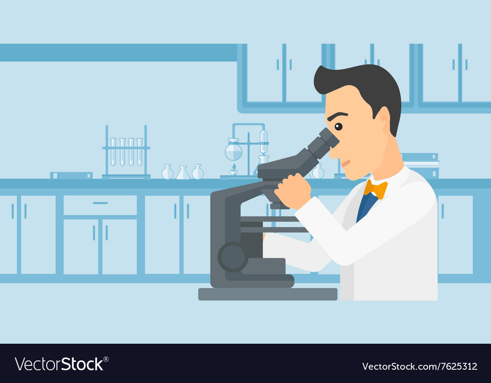 Laboratory assistant with microscope Royalty Free Vector
