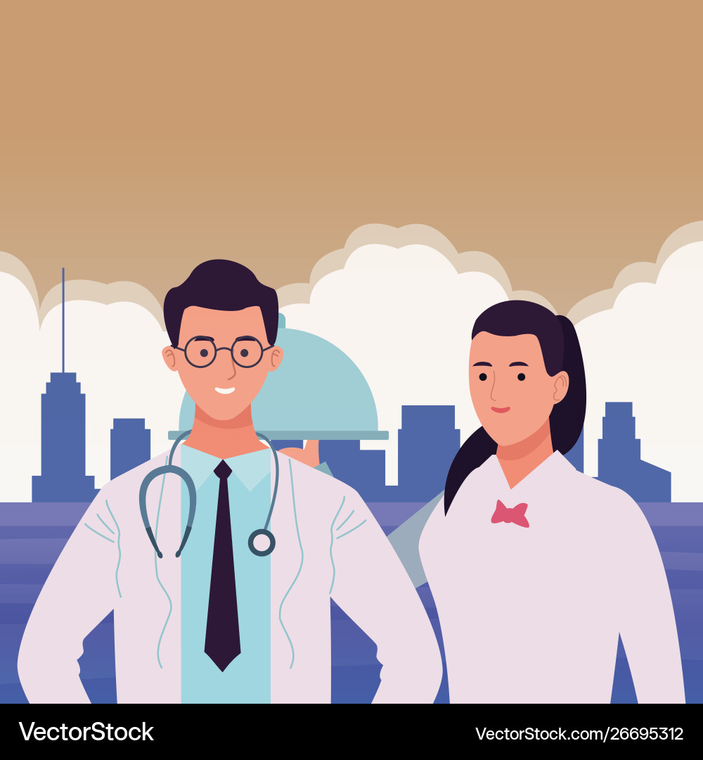 Professionals workers couple smiling cartoons Vector Image